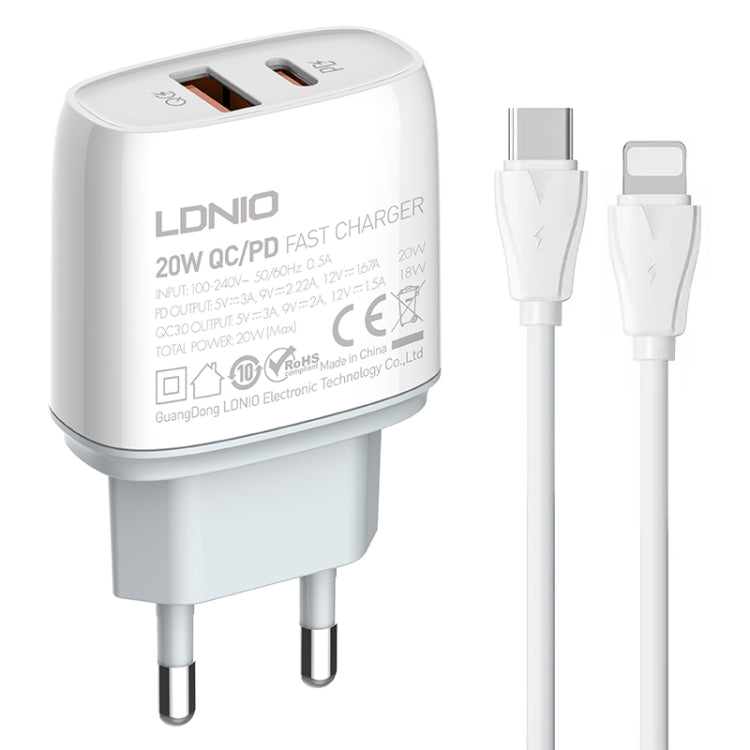 LDNIO Q229 QC3.0 / PD20W USB + Type-C Fast Charger with 1m Type-C to 8