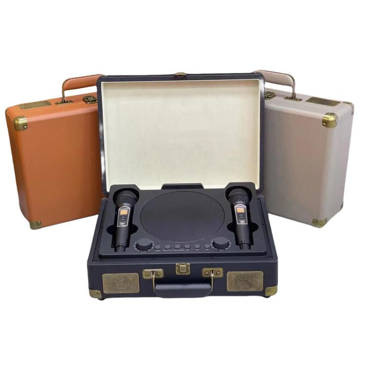 SDRD Wooden Box Karaoke Machine With Wireless Dual Mics All-In-One Spe