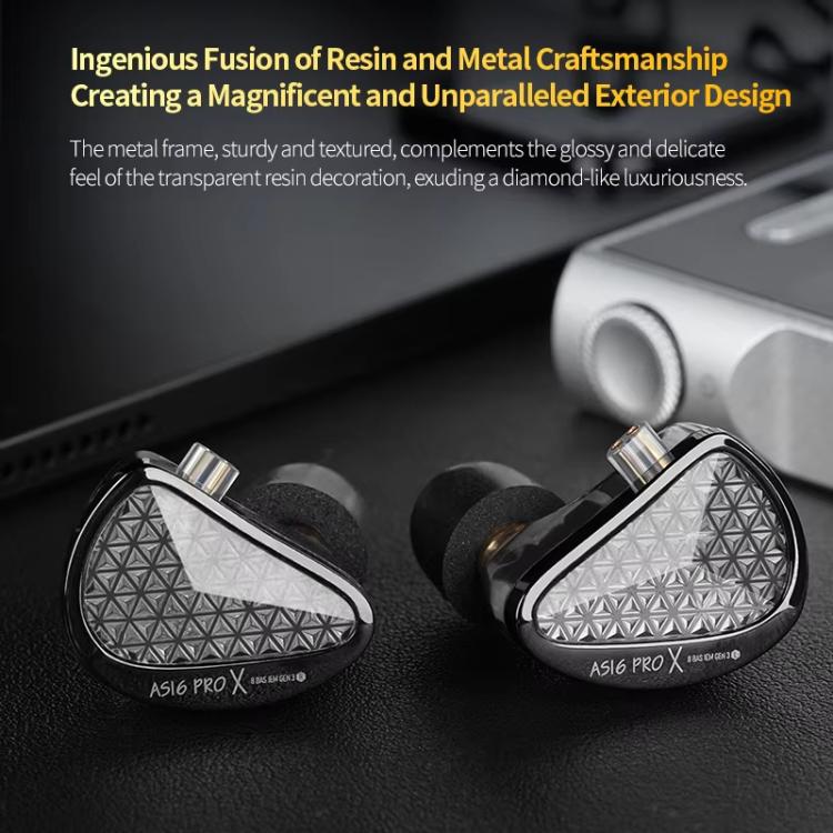KZ AS16 PRO X 16BA In-Ear Hi-Fi Monitoring 1.2m Wired Earphone, Spec: