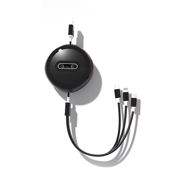Micro + 8 Pin + Type-C / USB-C 3 In 1 Telescopic Charging Cable (Black