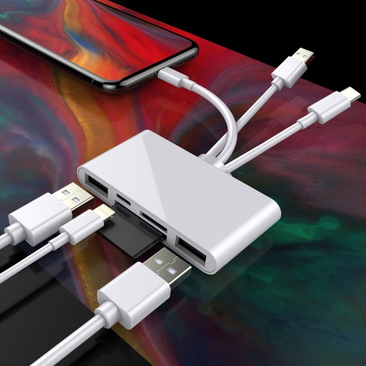 5 in 1 8 Pin + Type-C / USB-C + USB + TF Card + SD Card Multi-function