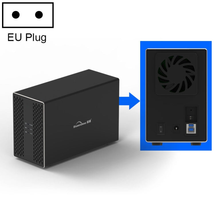 Blueendless USB-B Interface 3.5 inch 2 Bay RAID Combination Array HDD