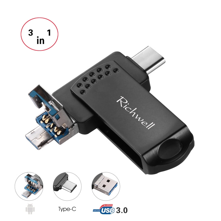 Richwell 3 in 1 64G Type-C + Micro USB + USB 3.0 Metal Flash Disk with