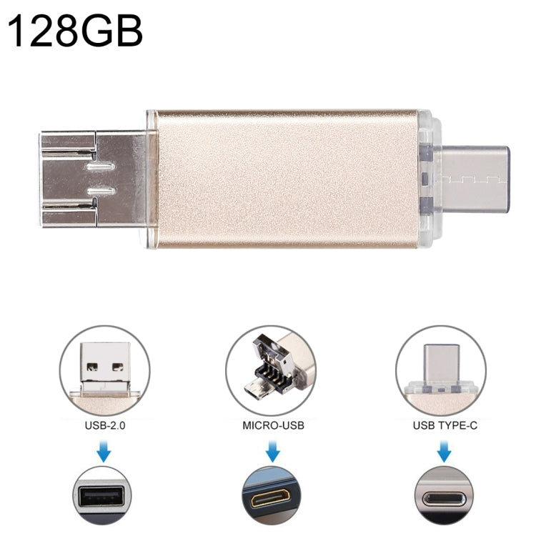 128GB 3 in 1 USB-C / Type-C + USB 2.0 + OTG Flash Disk, For Type-C Sma