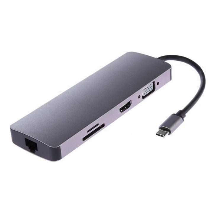 WS-11 8 in 1 Type-C to HDMI + VGA + SD + TF + RJ45 + PD + 2 x USB3.0 H