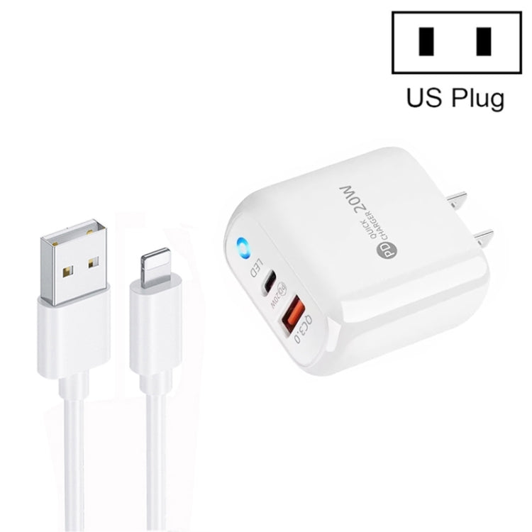 PD04 Type-C + USB Mobile Phone Charger with USB to 8 Pin Cable, US Plu