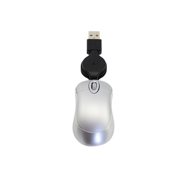 Mini Computer Mouse Retractable USB Cable Optical Ergonomic1600 DPI Po